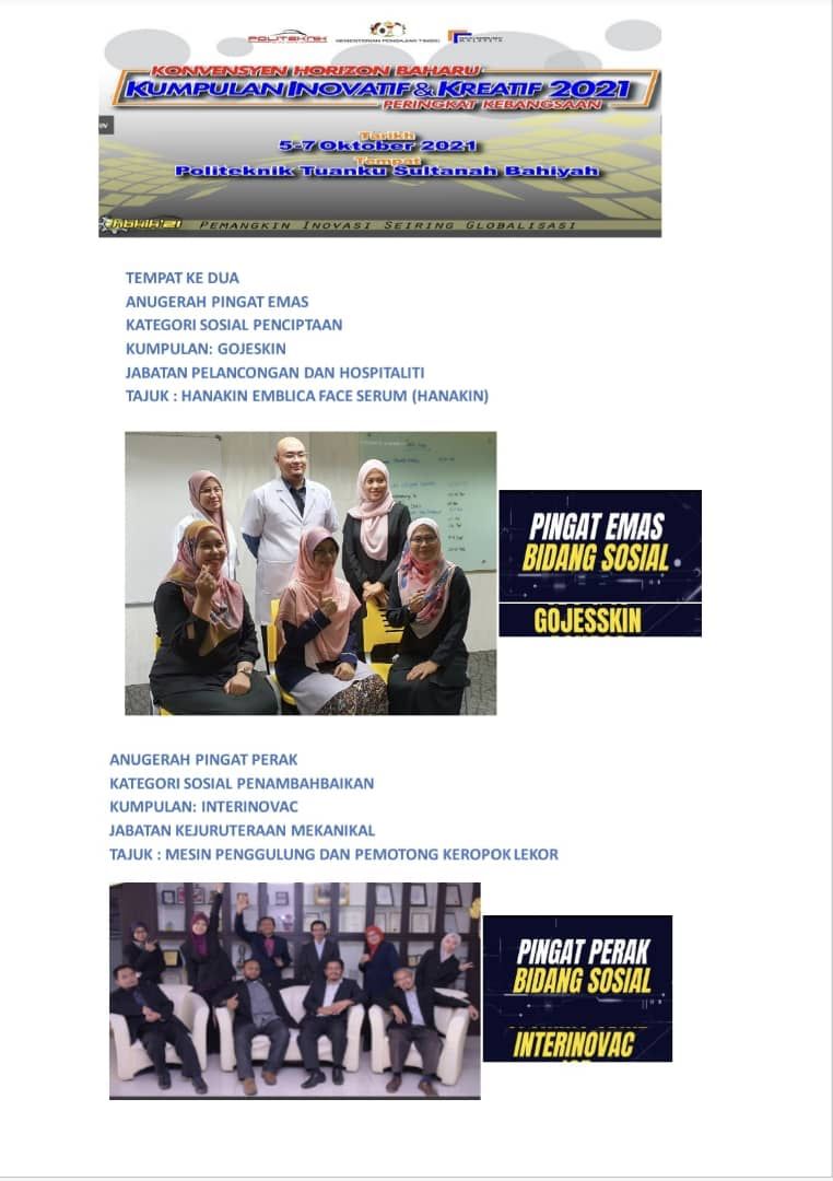 Politeknik Merlimau Raih pingat di Konvensyen KIKHB Peringkat Kebangsaan 2021